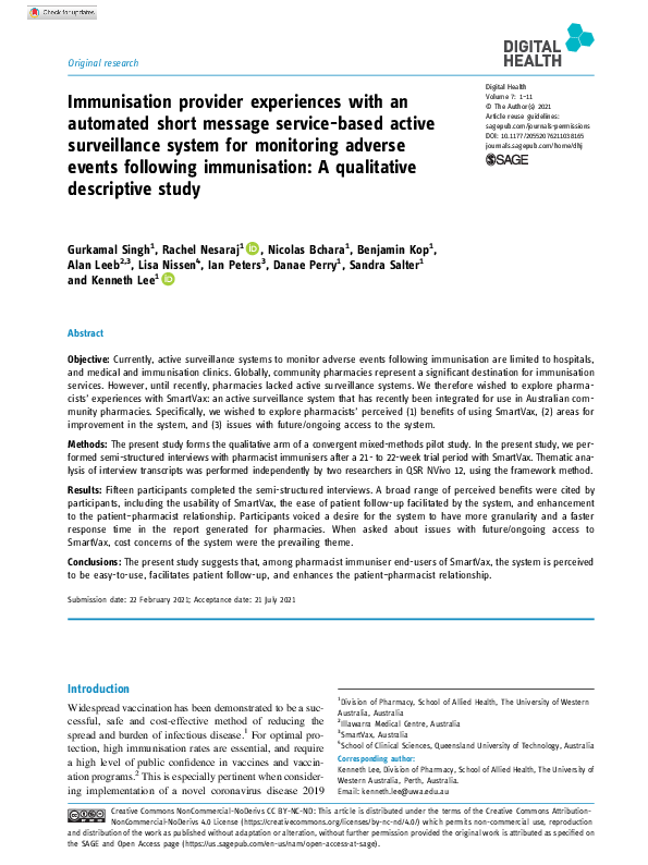 (PDF) Immunisation provider experiences with an automated short message service-based active ...