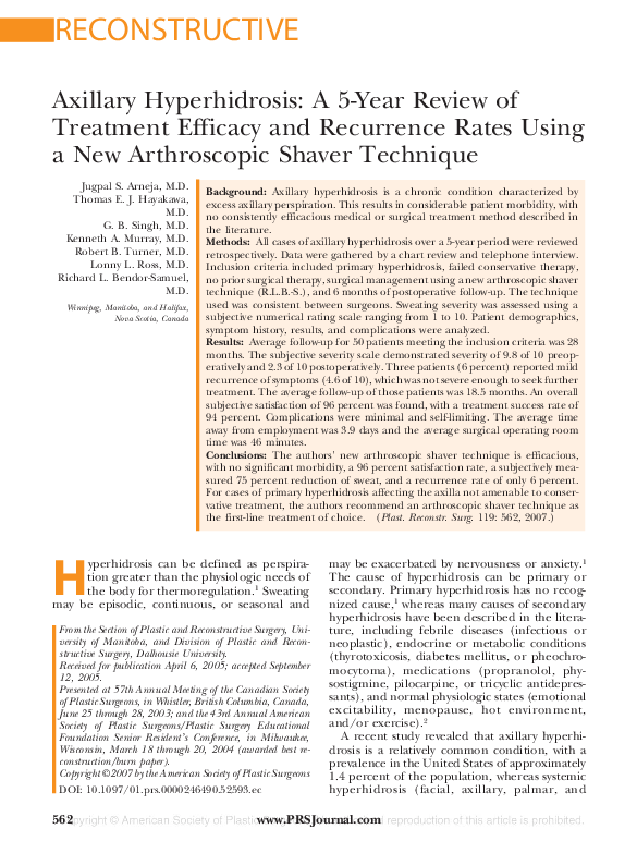 (PDF) Axillary hyperhidrosis: a 5-year review of treatment efficacy and ...