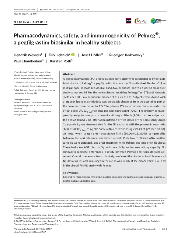 (PDF) Pharmacodynamics, safety, and immunogenicity of Pelmeg ® , a ...