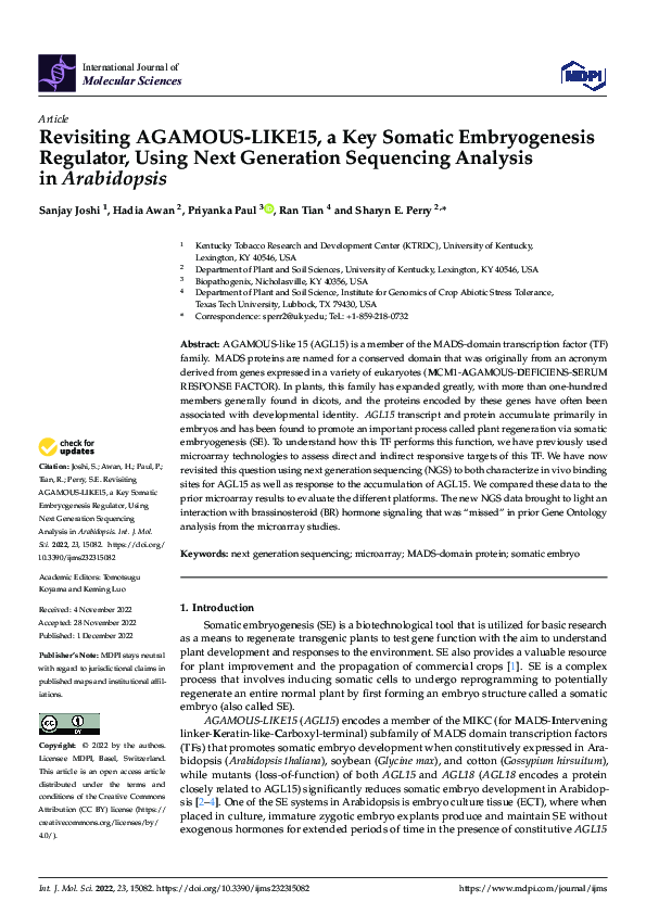 (PDF) Revisiting AGAMOUS-LIKE15, a Key Somatic Embryogenesis Regulator ...
