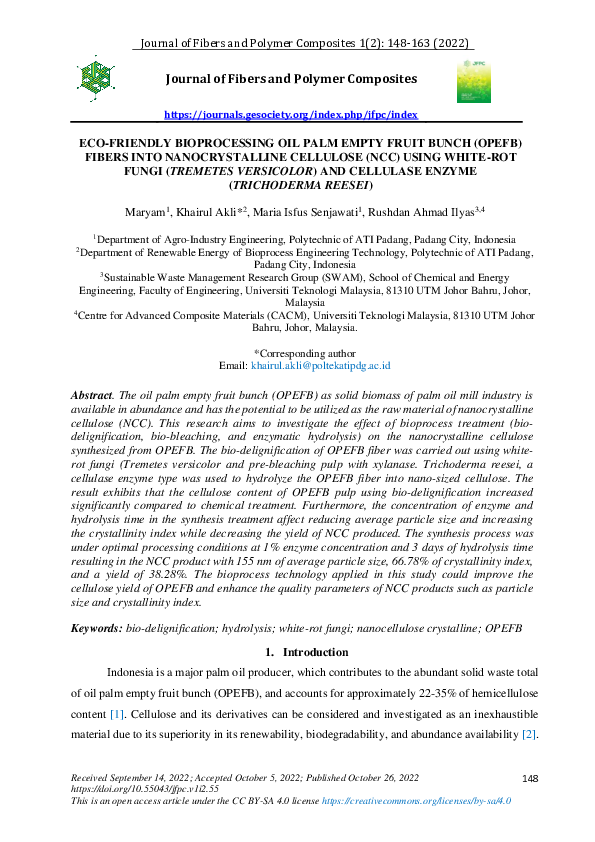 (PDF) Bioprocessing OPEFB to Nanocrystalline Cellulose