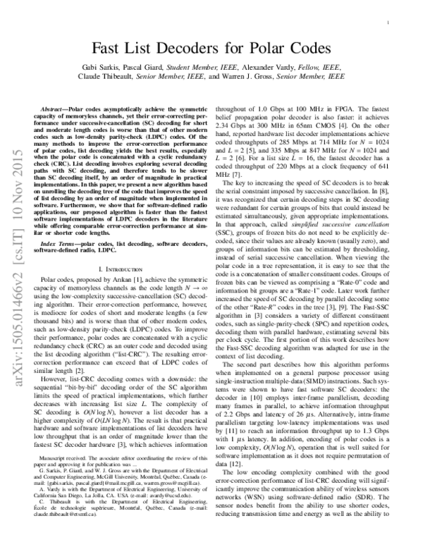 (PDF) Fast List Decoders for Polar Codes