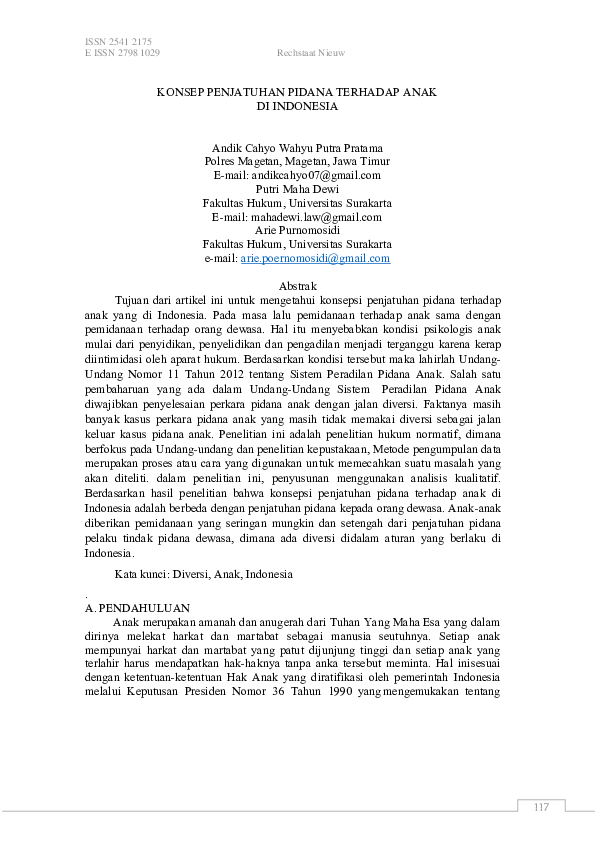 (PDF) Konsep Penjatuhan Pidana Terhadap Anak DI Indonesia
