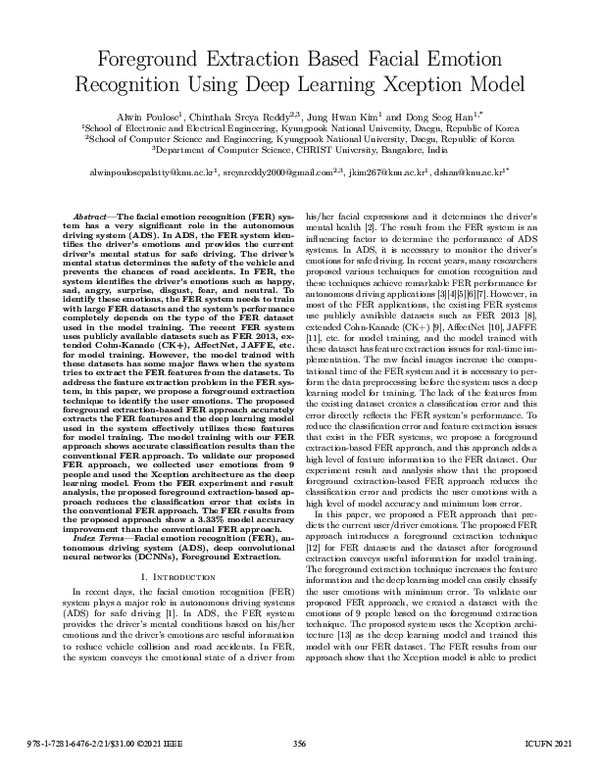 (PDF) Foreground Extraction Based Facial Emotion Recognition Using Deep Learning Xception Model