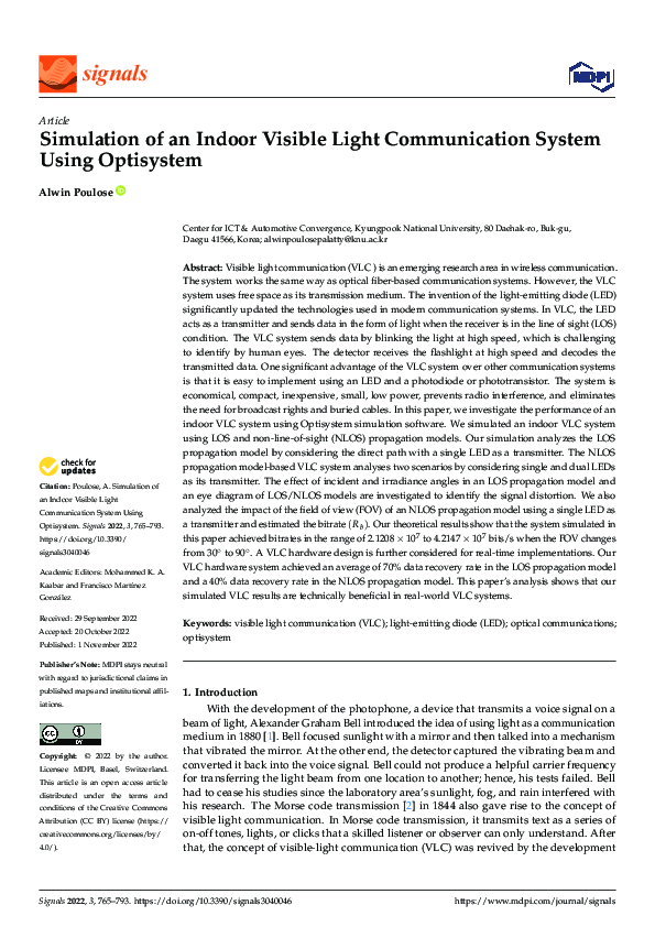 Pdf Simulation Of An Indoor Visible Light Communication System Using Optisystem