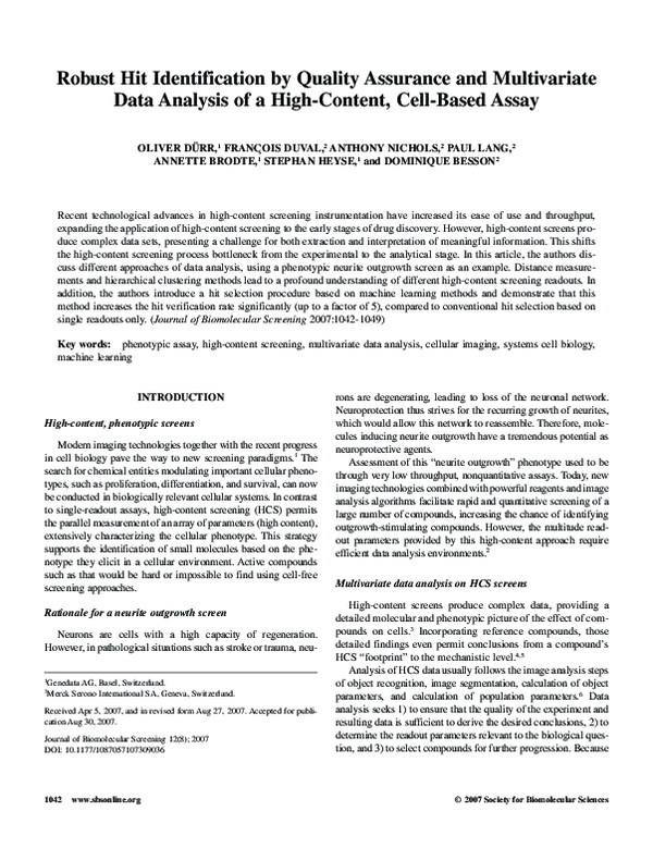 (PDF) Robust Hit Identification by Quality Assurance and Multivariate Data Analysis of a High ...