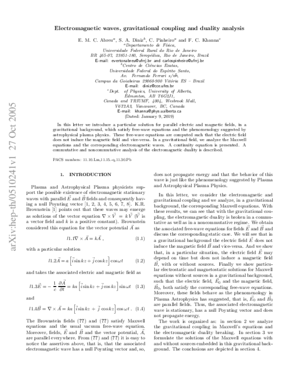 Pdf Electromagnetic Waves Gravitational Coupling And Duality Analysis