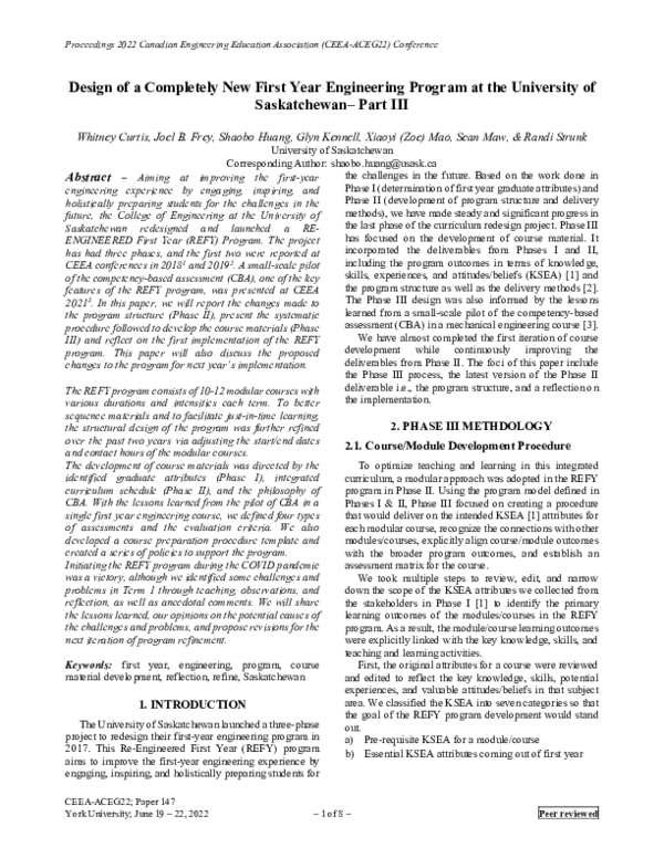 (PDF) Innovative First Year Engineering Program Design