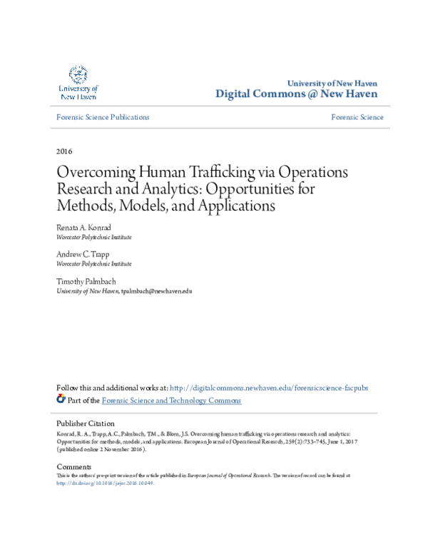 (PDF) Overcoming human trafficking via operations research and ...