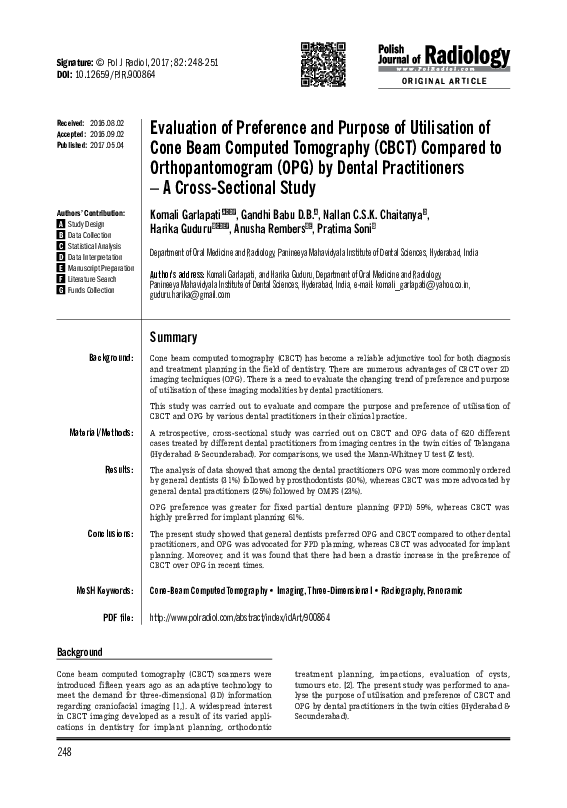 Pdf Evaluation Of Preference And Purpose Of Utilisation Of Cone Beam Computed Tomography Cbct