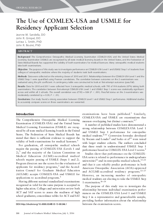 (PDF) The Use of COMLEX-USA and USMLE for Residency Applicant Selection