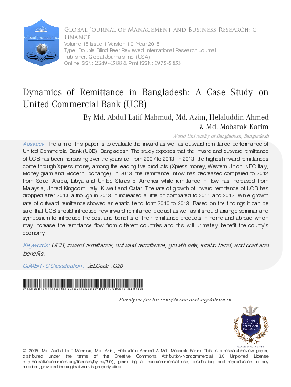 (PDF) Dynamics of Remittance in Bangladesh: A Case Study on United ...