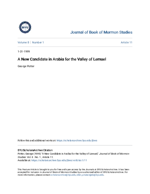 (PDF) A New Candidate in Arabia for the" Valley of Lemuel