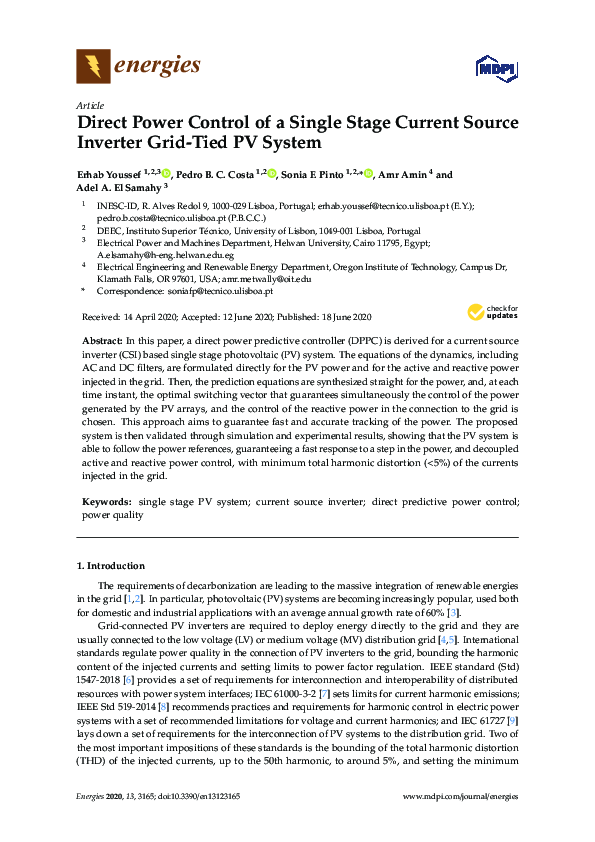 (PDF) Direct Power Control of a Single Stage Current Source Inverter Grid-Tied PV System