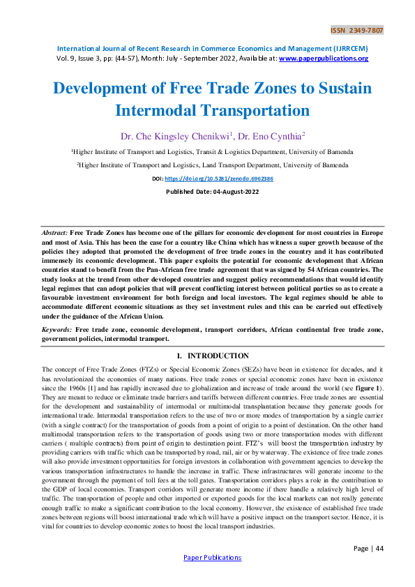 (PDF) Development of Free Trade Zones to Sustain Intermodal Transportation