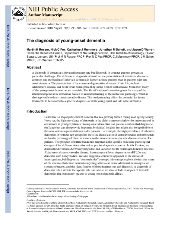 (PDF) The diagnosis of young-onset dementia