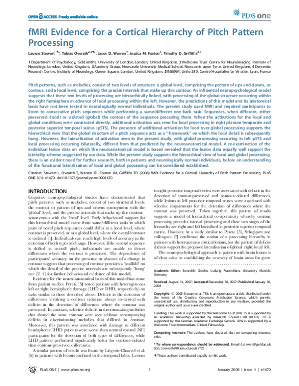 (PDF) fMRI Evidence for a Cortical Hierarchy of Pitch Pattern Processing