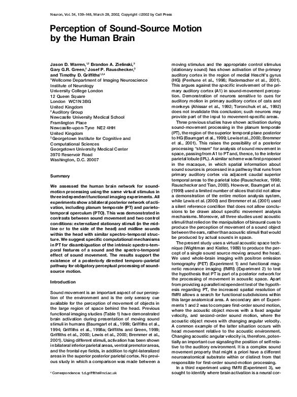 (PDF) Perception of Sound-Source Motion by the Human Brain