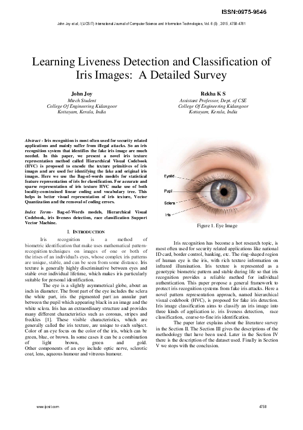 (PDF) Learning Liveness Detection and Classification of Iris Images : A ...