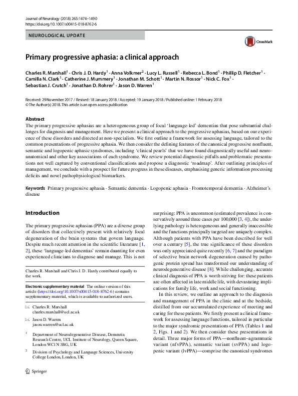 (PDF) Primary progressive aphasia: a clinical approach