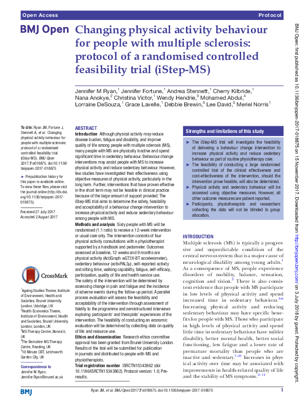 (PDF) Changing physical activity behaviour for people with multiple sclerosis: protocol of a ...