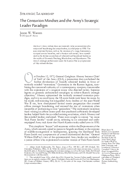 (PDF) The Centurion Mindset and the Army's Strategic Leader Paradigm