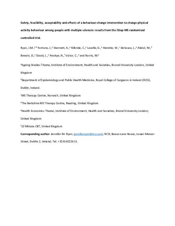 (PDF) Safety, feasibility, acceptability and effects of a behaviour-change intervention to ...