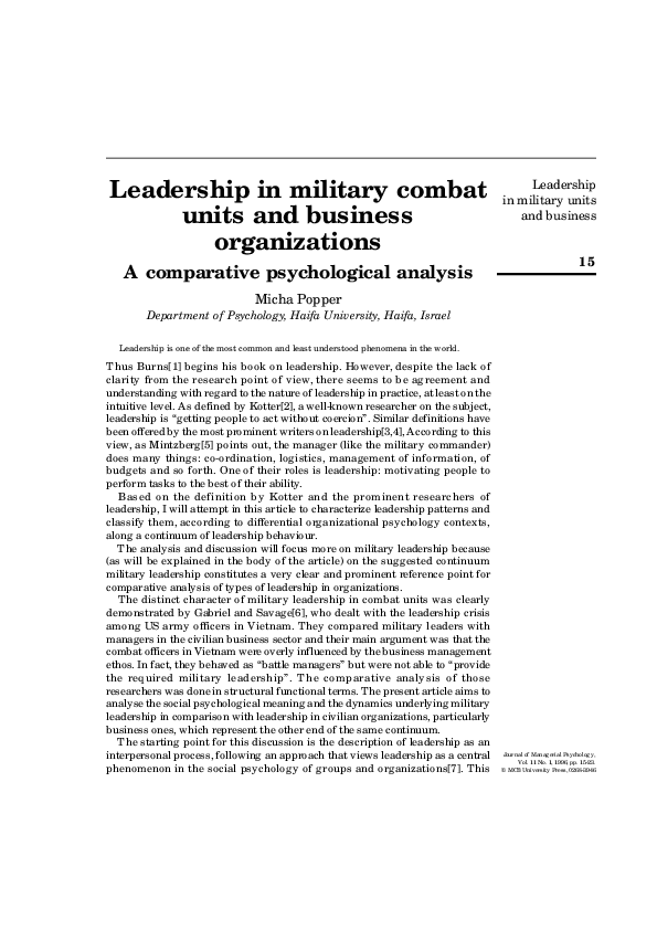(PDF) Leadership in military combat units and business organizations: A ...