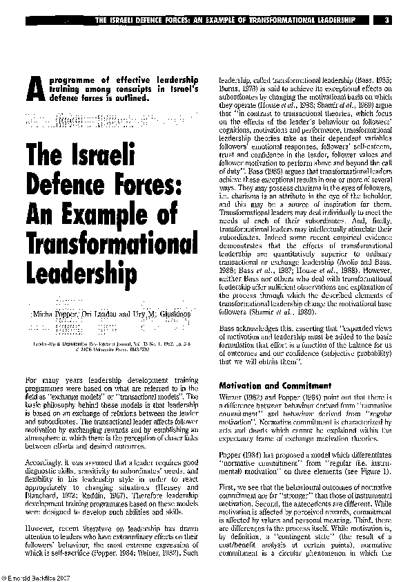 (PDF) The Israeli Defence Forces: An Example of Transformational Leadership