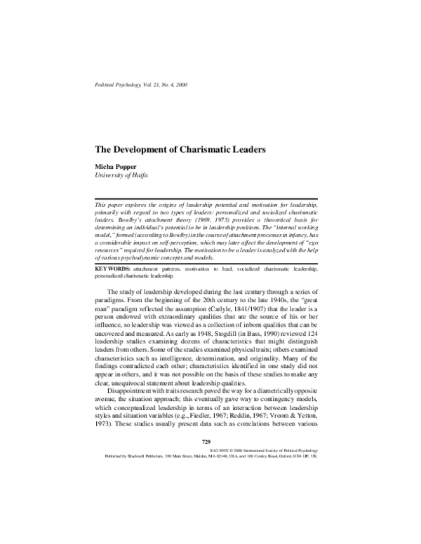 (PDF) The Development of Charismatic Leaders