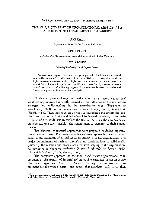 (PDF) The Value Content of Organizational Mission as a Factor in the ...