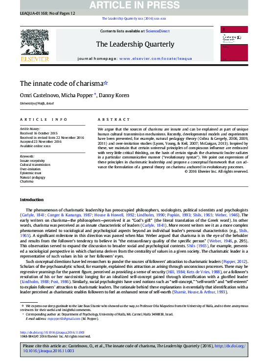 (PDF) The innate code of charisma