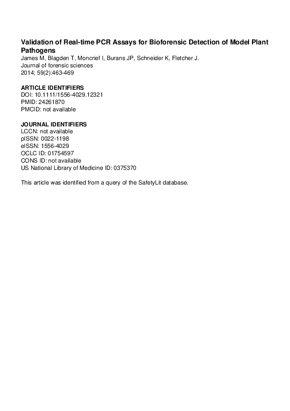 (PDF) Validation of Real-time PCR Assays for Bioforensic Detection of ...