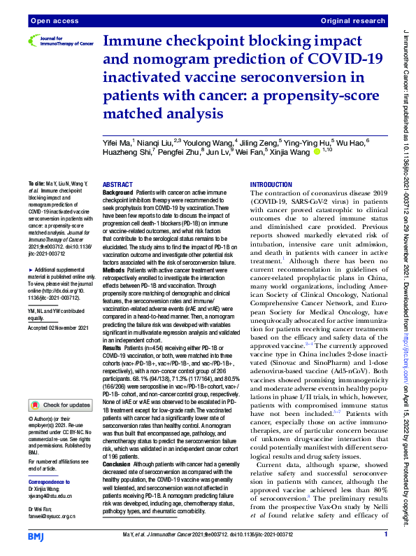 (PDF) Immune checkpoint blocking impact and nomogram prediction of ...