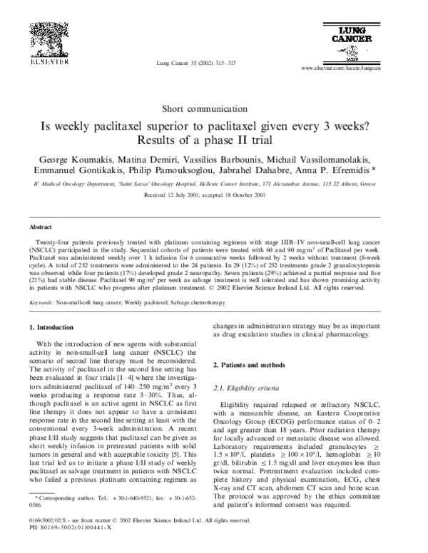 (PDF) Is weekly paclitaxel superior to paclitaxel given every 3 weeks ...