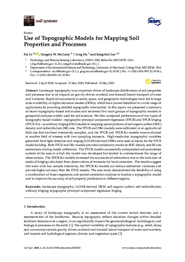 (PDF) Use of Topographic Models for Mapping Soil Properties and Processes