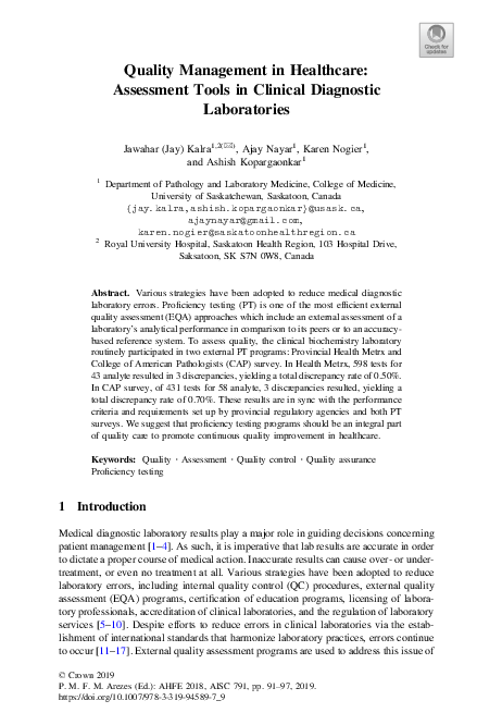 (PDF) Quality Management in Healthcare: Assessment Tools in Clinical ...