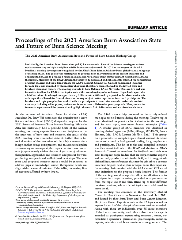 (PDF) Proceedings of the 2021 American Burn Association State and ...