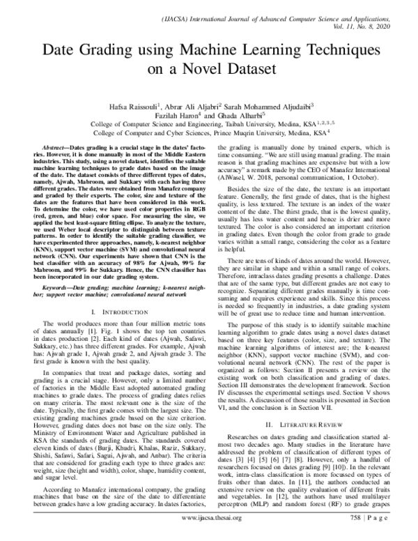 Pdf Date Grading Using Machine Learning Techniques On A Novel Dataset
