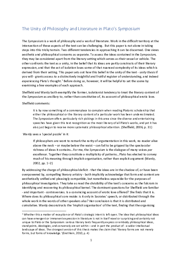 The Unity of Philosophy and Literature in Plato's Symposium