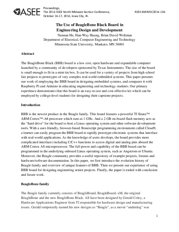 (PDF) The Use of BeagleBone Black Board in Engineering Design and Development