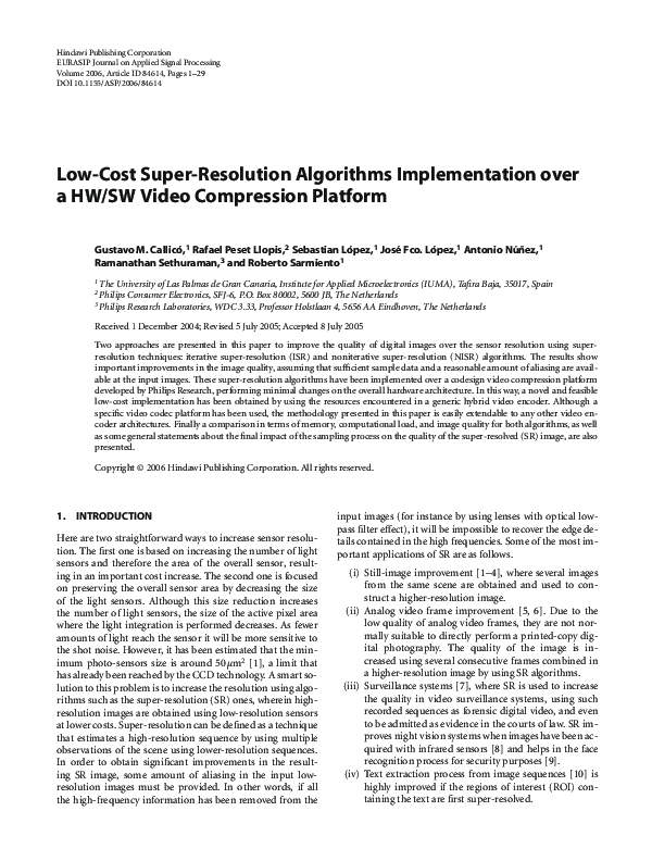 (PDF) Low-Cost Super-Resolution Algorithms Implementation Over a HW/SW Video Compression ...
