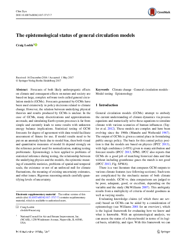 (PDF) The epistemological status of general circulation models