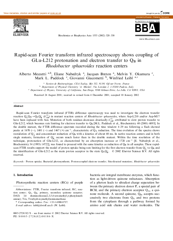 (PDF) Glu-L212 Protonation and QB Electron Transfer