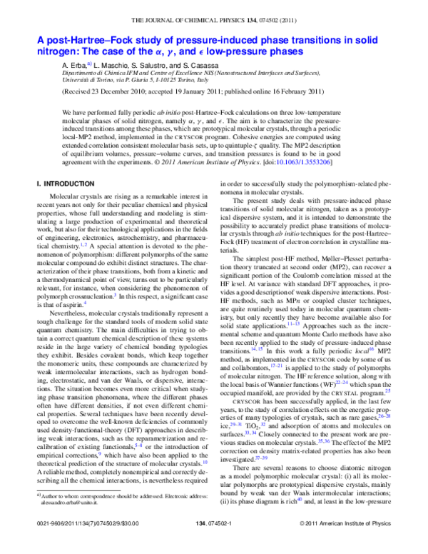 (PDF) A post-Hartree–Fock study of pressure-induced phase transitions in solid nitrogen: The ...