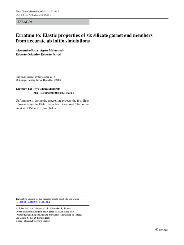 (PDF) Erratum to: Elastic properties of six silicate garnet end members ...