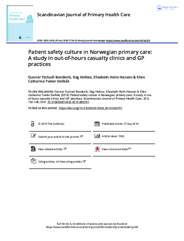(PDF) Patient safety culture in Norwegian primary care: A study in out-of-hours casualty clinics ...