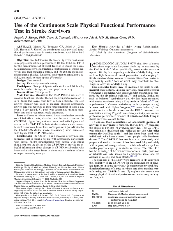 (PDF) Use of the Continuous Scale Physical Functional Performance Test ...