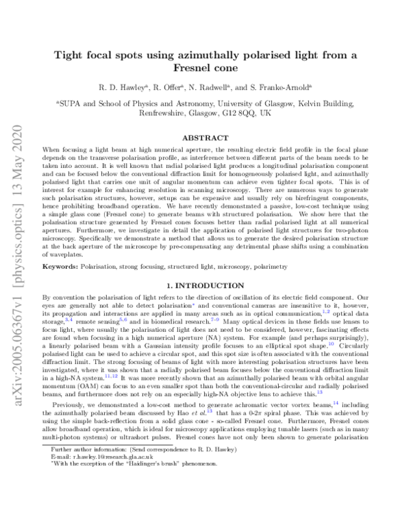 (PDF) Tight focal spots using azimuthally polarised light from a ...