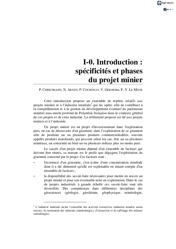 (PDF) Spécificités et phases du projet minier : introduction